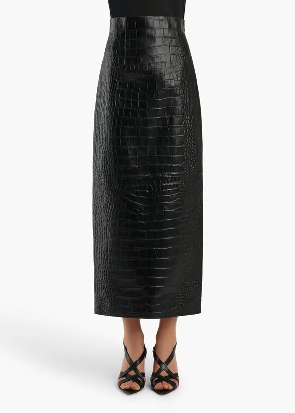 Khaite Loxley Skirt In Croc-embossed Leather