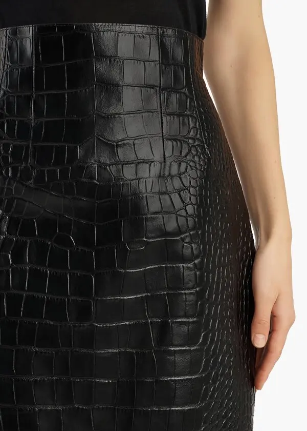 Khaite Loxley Skirt In Croc-embossed Leather