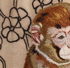 Khaite Goya Silk Organza Monkey Embroidery Top - Champagne