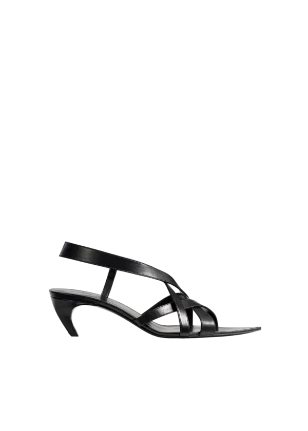 Khaite Sadie Kitten Heel Sandal In Glazed Leather - Black