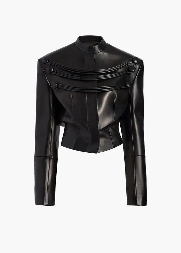Khaite York Jacket With Cord Embroidery In Leather - Black
