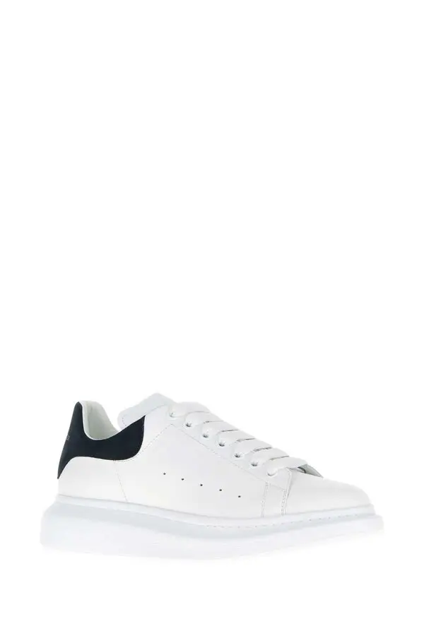 Alexander McQueen Leather Sneakers With Dark Blue Suede Heel - White