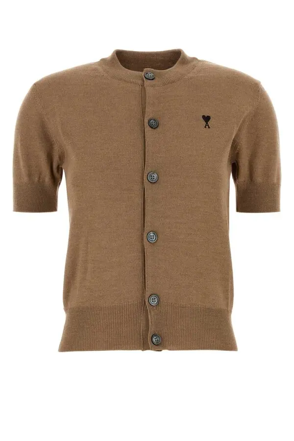 AMI Paris Camel Wool Cardigan - Brown