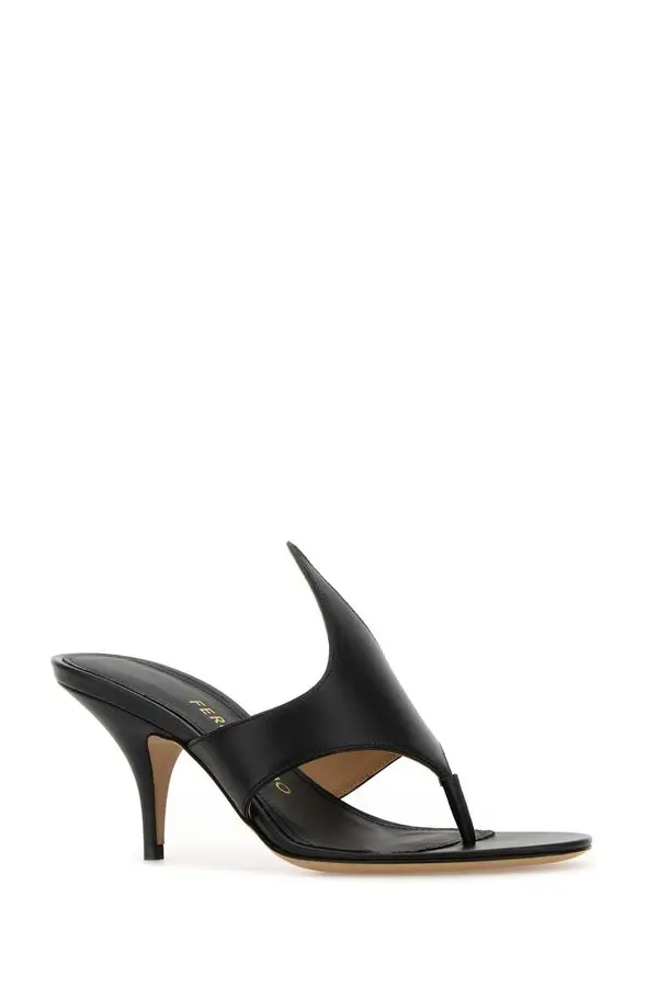 FERRAGAMO Leather Lyrai Thong Mules - Black