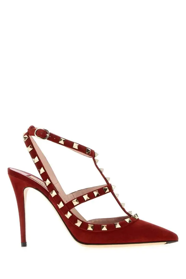 Valentino Garavani Suede Rockstud Pumps - Red