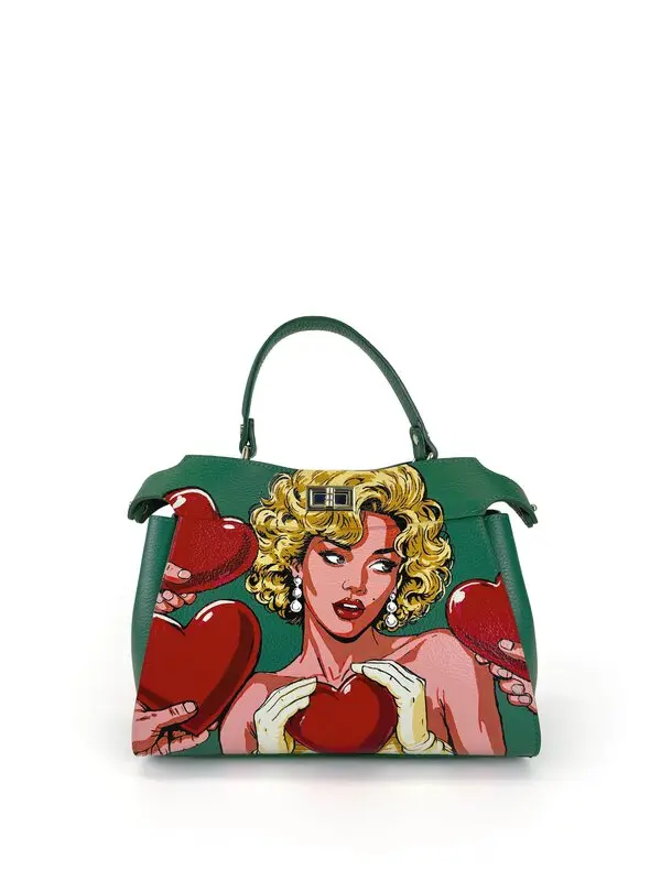 MAISON RUBAIYAT Agnes Big Hand-painted Leather Bag My Heart Goes To Marilyn - Green