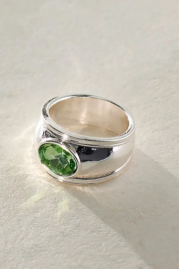 Free People Orbit Stone Pinky Ring - Silver/sage