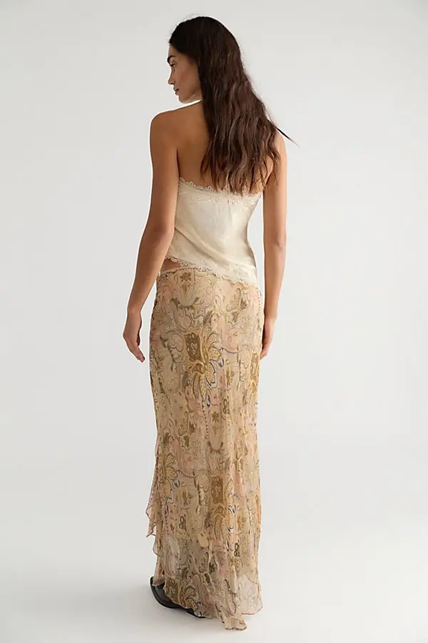 SPELL Damask Ruffle Midi Skirt