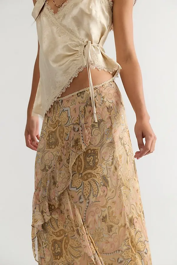 SPELL Damask Ruffle Midi Skirt