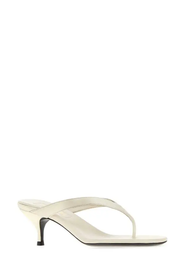Miu Miu Ivory Leather Thong Slippers