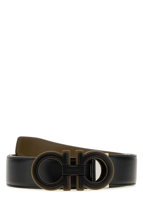 FERRAGAMO Leather Reversible Belt - Black