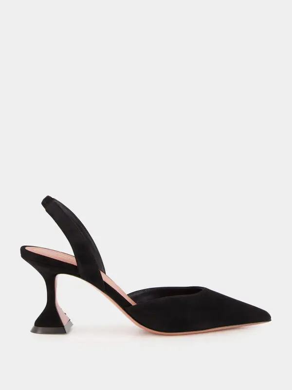 Amina Muaddi Holli Suede Slingback Heels - Black