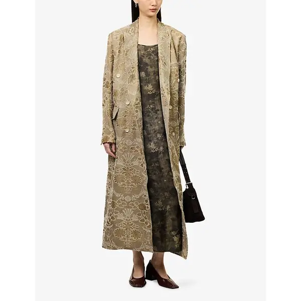 UMA WANG Camelot Double-breasted Floral-jacquard Woven Coat