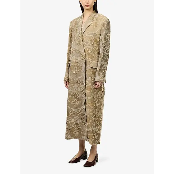 UMA WANG Camelot Double-breasted Floral-jacquard Woven Coat