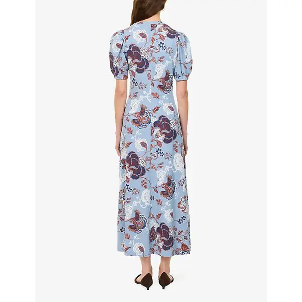 ME+EM Paisley-print Puff-sleeve Crepe-jersey Cotton Maxi Dress