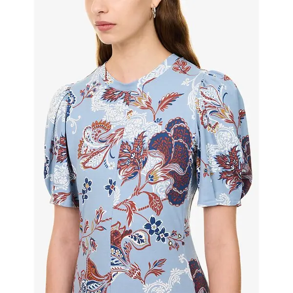 ME+EM Paisley-print Puff-sleeve Crepe-jersey Cotton Maxi Dress