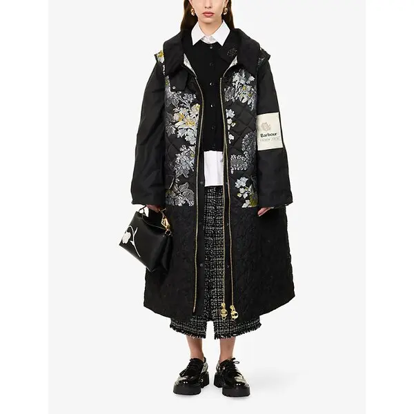 Erdem X Barbour Embroidered Jacquard Waxed Cotton Gilet Coat