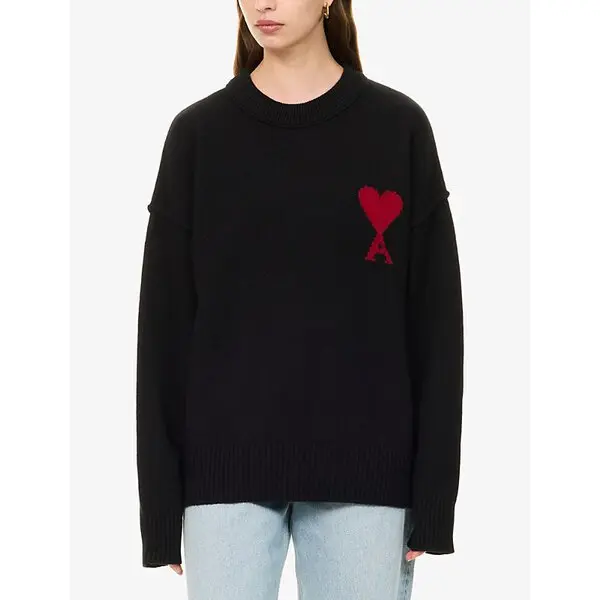 AMI Paris Logo-embroidered Crewneck Virgin-wool Jumper