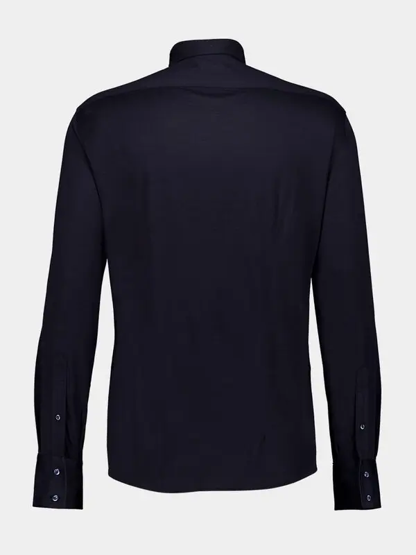 Brunello Cucinelli Dark Silk-cotton Spread Collar Shirt - Blue