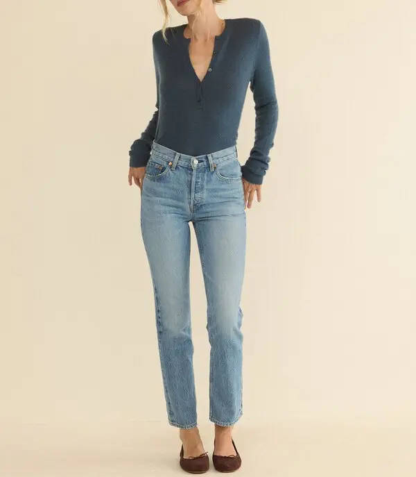DÔEN Cashmere Henley - Blue Stone