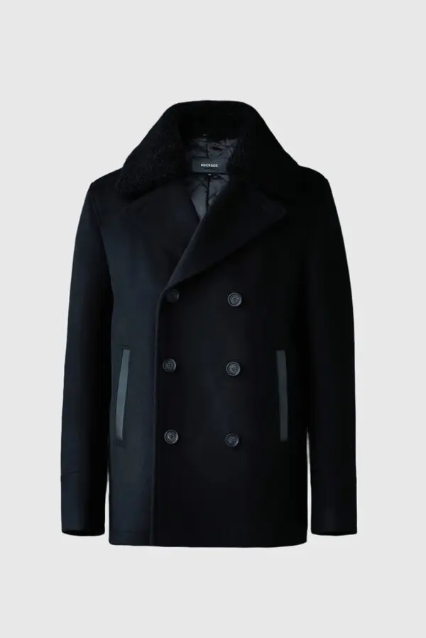 Mackage Cole-z Wool Double-breasted Jacket With Shearling Collar - Black