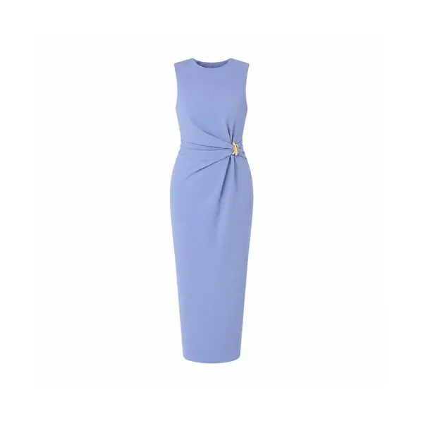 GIRL IN MIND Louisa Gold Buckle Wrap Detail Midi Dress - Blue