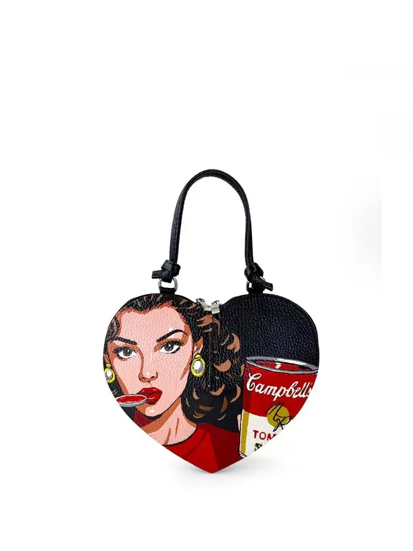 MAISON RUBAIYAT Heart Hand Painted Leather Bag Campbell Soup