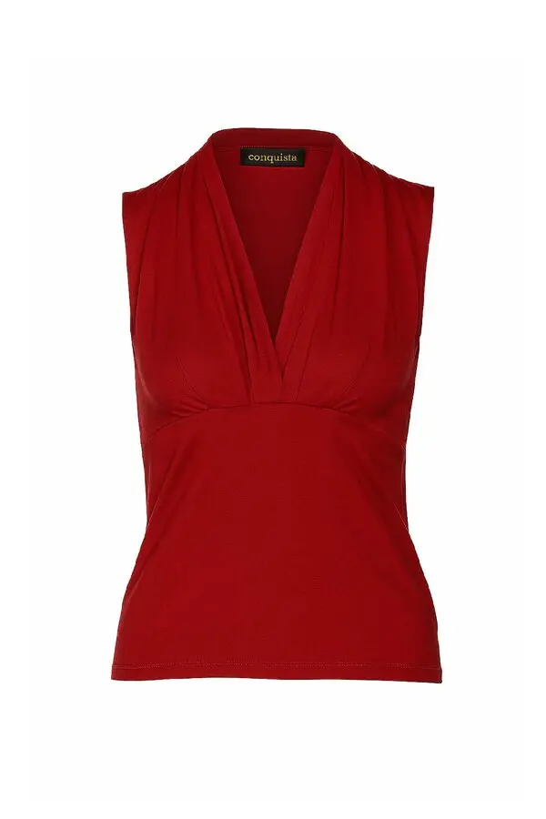 CONQUISTA Deep Viscose-elastane Jersey Sleeveless Top With Draped Neckline