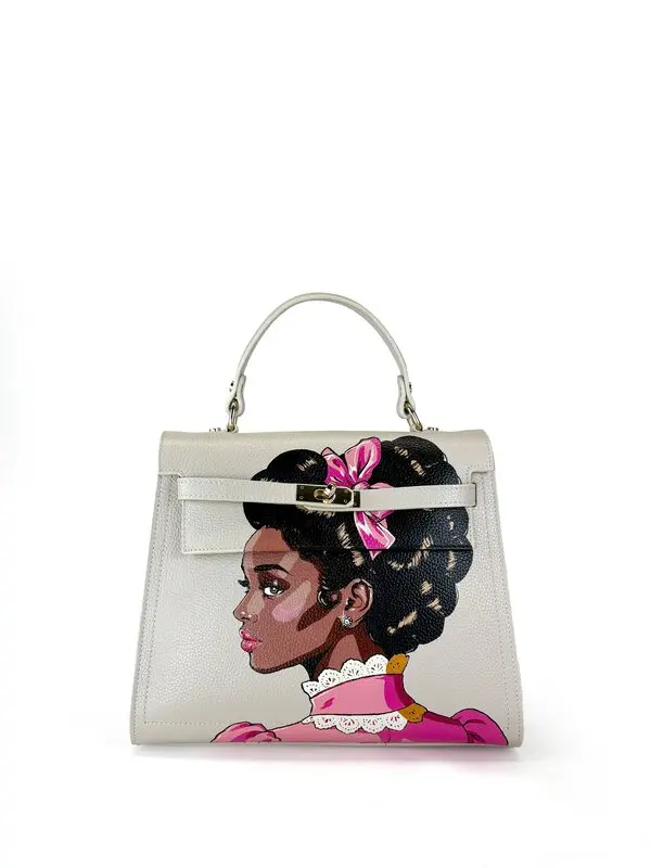 MAISON RUBAIYAT Neutrals Lulu Hand-painted Leather Bag Bridgerton