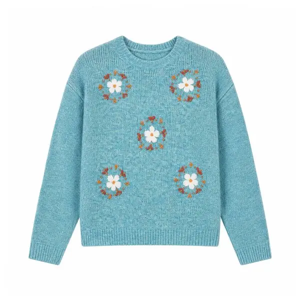 YUMI Patch Floral Embroidered Relaxed Jumper