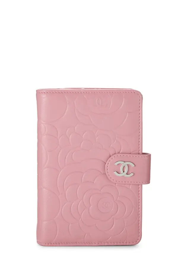 Chanel Embossed Camellia Zip Around Wallet - Pink