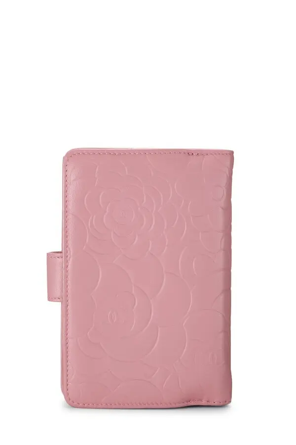 Chanel Embossed Camellia Zip Around Wallet