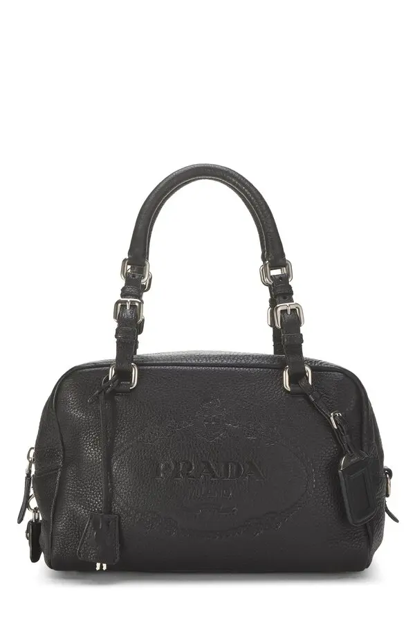 Prada Vitello Daino Bauletto Handbag - Black