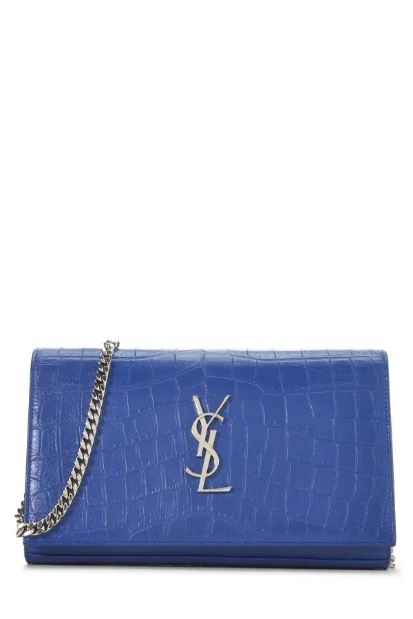 Saint Laurent Embossed Monogram Wallet On Chain - Blue