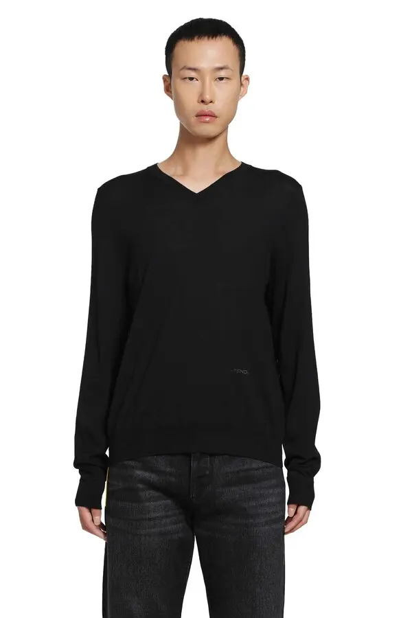 Fendi Wool V-neck Sweater - Black