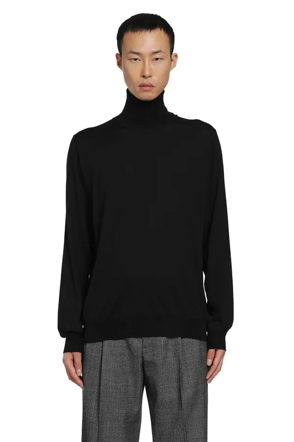 LARDINI Superfine Merino Wool Turtleneck - Black