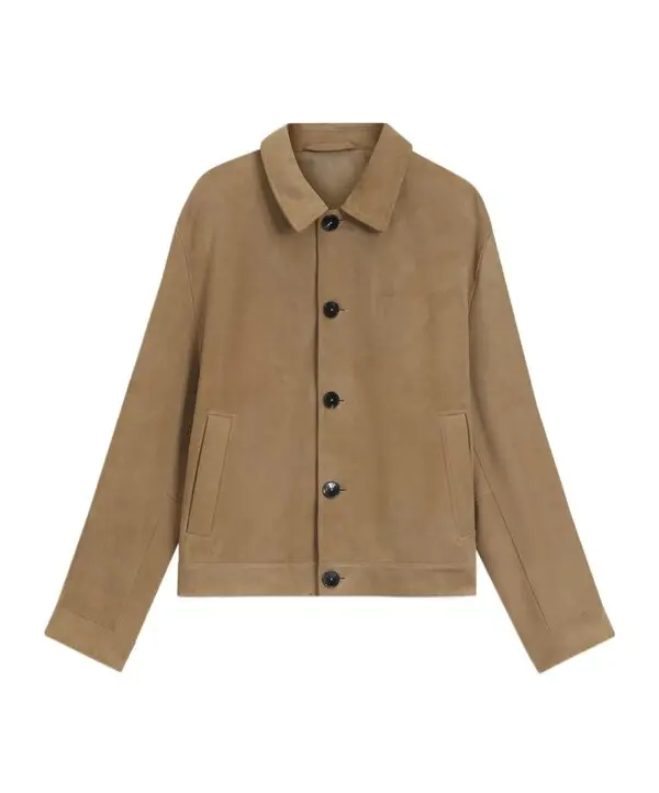 Hugo Boss Suede Jacket With Stitched Breast-pocket Detail - Beige