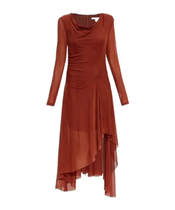 ALLSAINTS Draped Mesh Long Sleeve Midi Dress