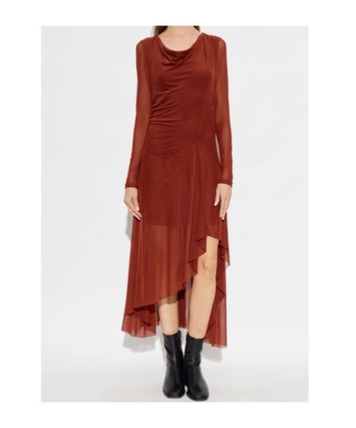 ALLSAINTS Draped Mesh Long Sleeve Midi Dress
