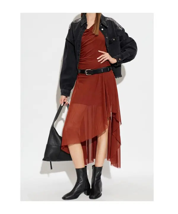 ALLSAINTS Draped Mesh Long Sleeve Midi Dress