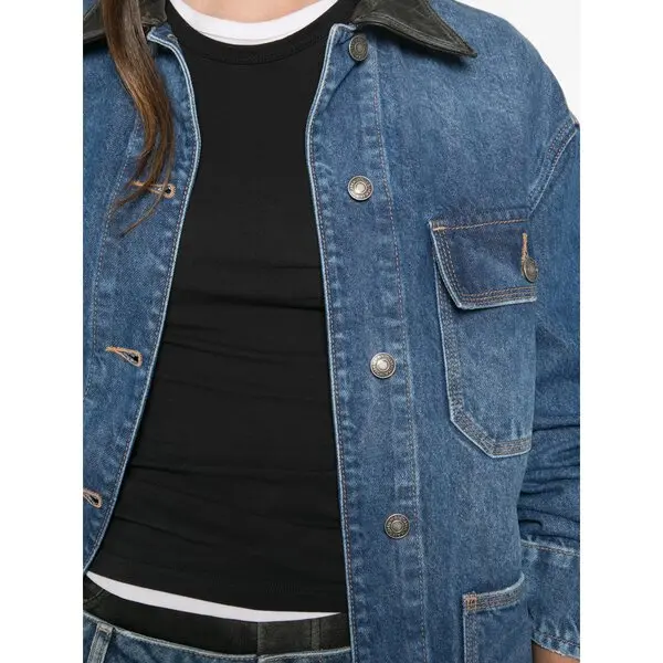 Simkhai Leather Collar Denim Jacket