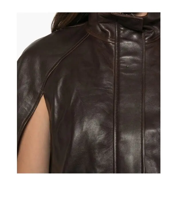 Simkhai Leather Cape Jacket - Dark Brown