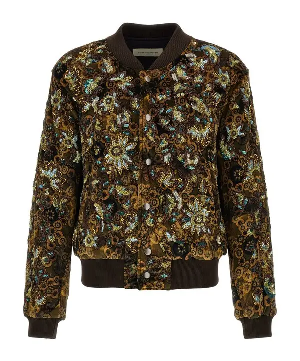Dries Van Noten Valtor' Bomber Jacket With Embroideries And Beads - Brown