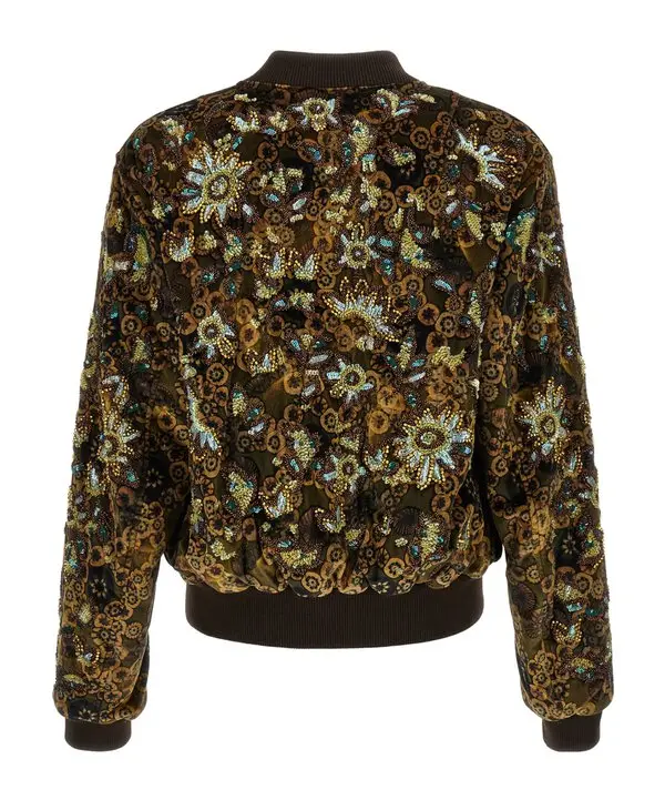 Dries Van Noten Valtor' Bomber Jacket With Embroideries And Beads - Brown
