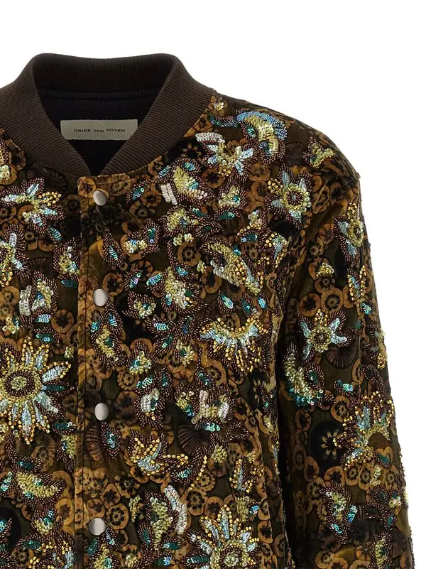 Dries Van Noten Valtor' Bomber Jacket With Embroideries And Beads - Brown