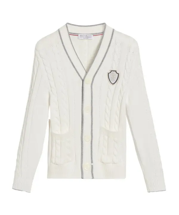 Brunello Cucinelli Cotton Cable Knit Cardigan With Logo