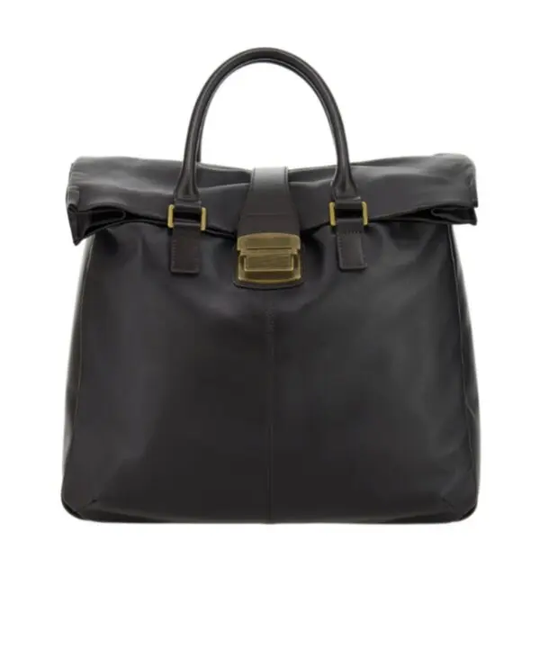 Emporio Armani Leather Tote Bag With Top Handles And Buckle Closure - Brown