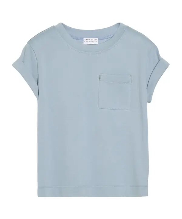 Brunello Cucinelli Cotton Jersey T-shirt With Monili - Sky-blue