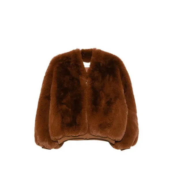 THE FRANKIE SHOP Plush Cropped Outerwear - Caramel