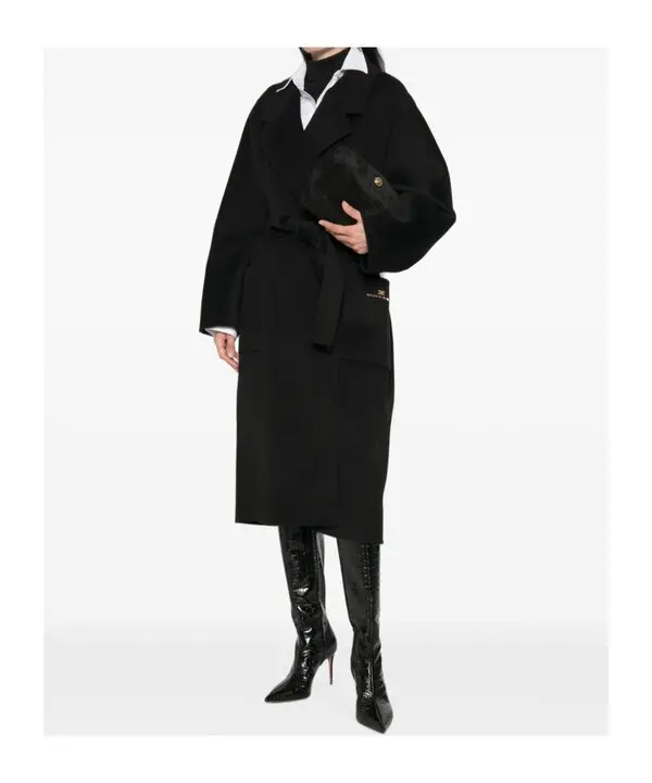 Elisabetta Franchi Coat With Logo Plaque And Tie-waist